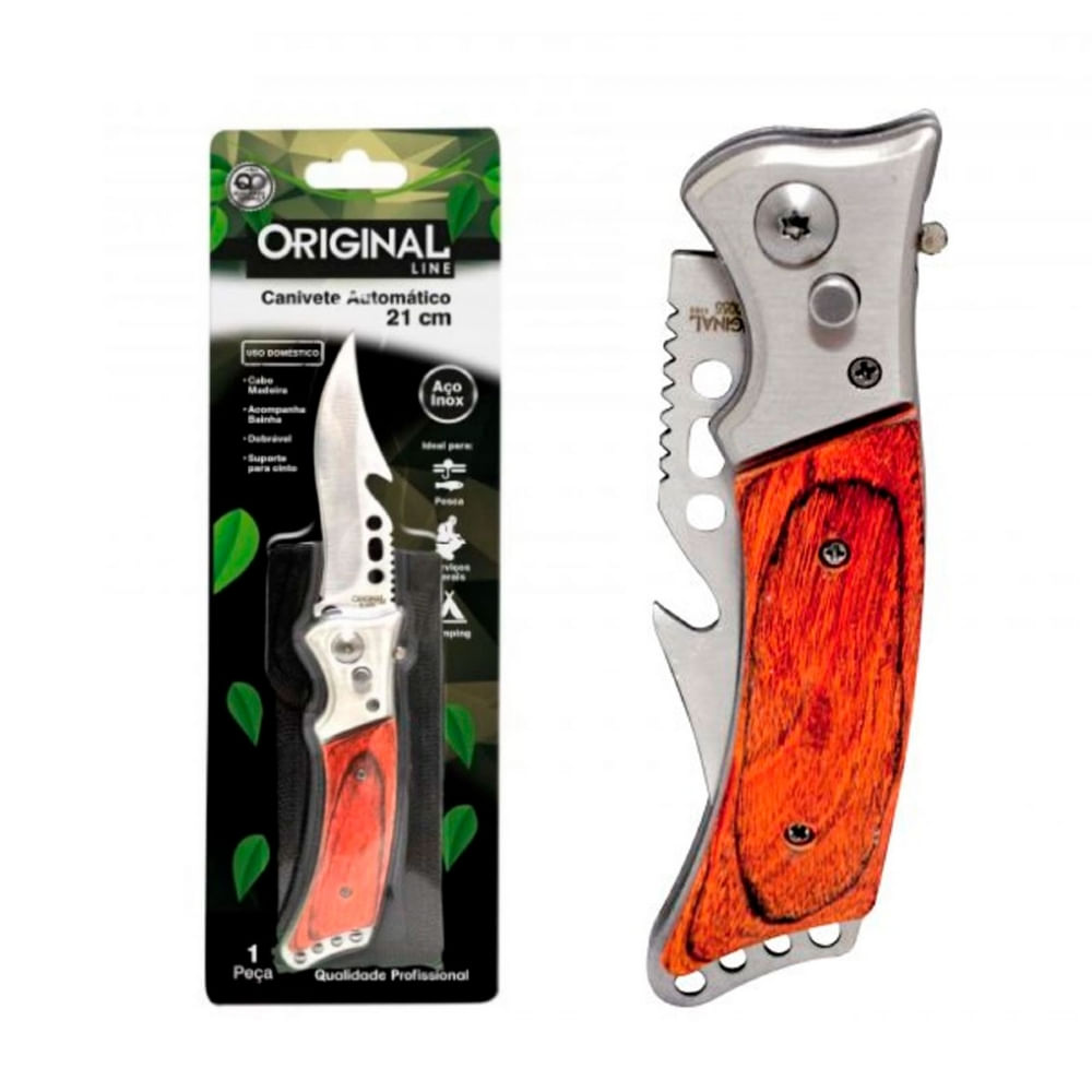 Canivete automático de aço inox 21cm Original Line - braswu