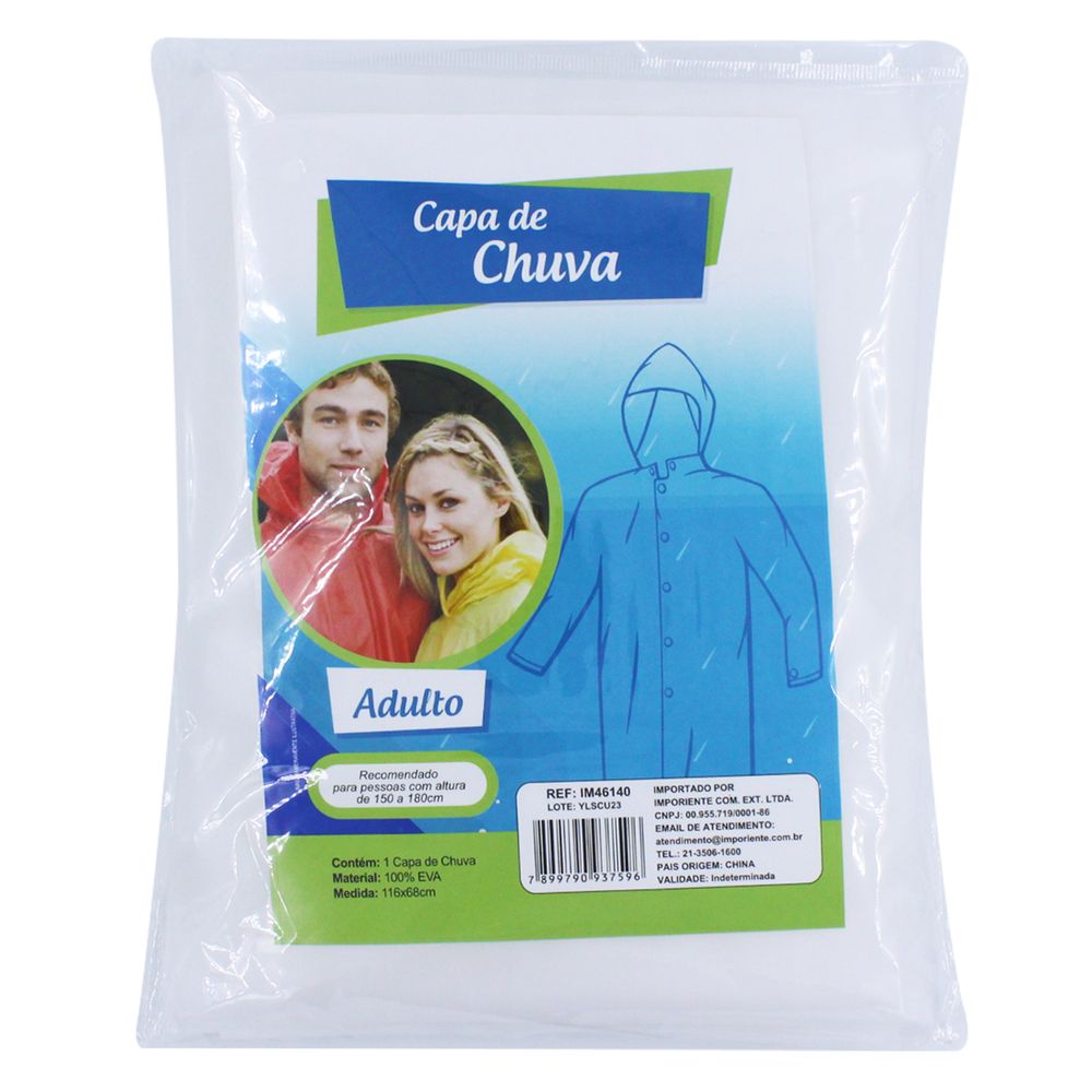 Capa de Chuva Adulto 116x68cm em Plástico Imporiente - braswu